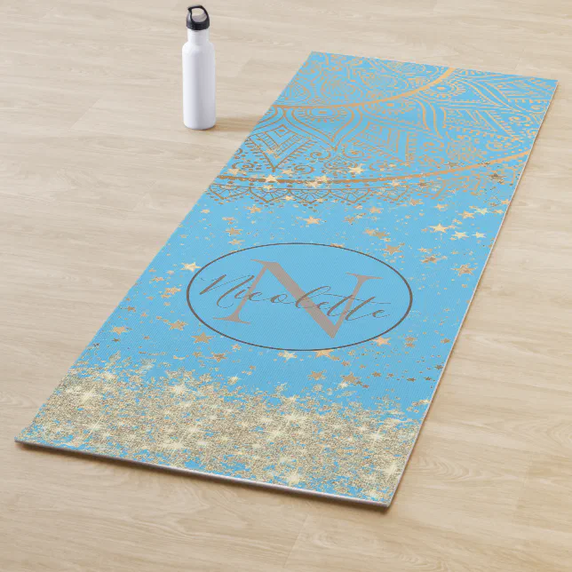 Enchanting Mandala with Gold Stars on Turquoise Yoga Mat | Zazzle