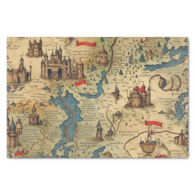 Enchanting Realms Antique Map with Castles Decou Tissue Paper | Zazzle
