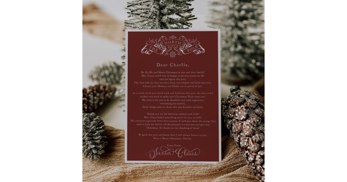 Enchanting Red Santa Claus Christmas Day Letter | Zazzle