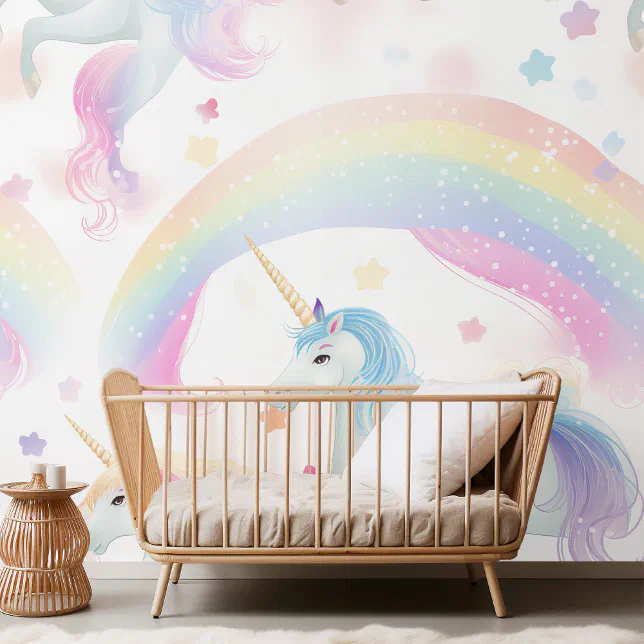 Enchanting Unicorn Rainbow Magic Wand Pastel Wallpaper | Zazzle