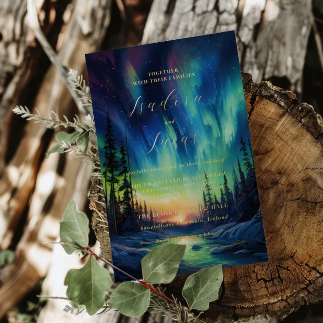 Enchanting Winter | Northern Lights Wedding Foil Invitation | Zazzle