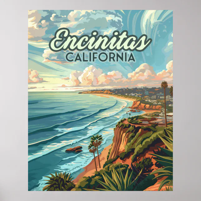 Encinitas California San Diego Beach Vintage Poster | Zazzle