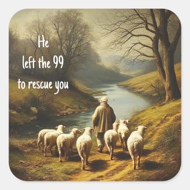 Encouraging Christian Verse Shepherd & Sheep Square Sticker | Zazzle