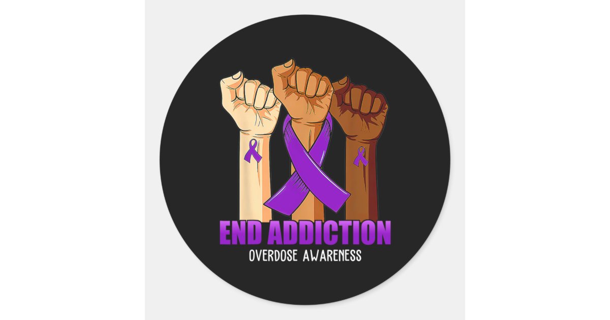 End Addiction Overdose Awareness Ribbon Classic Round Sticker | Zazzle