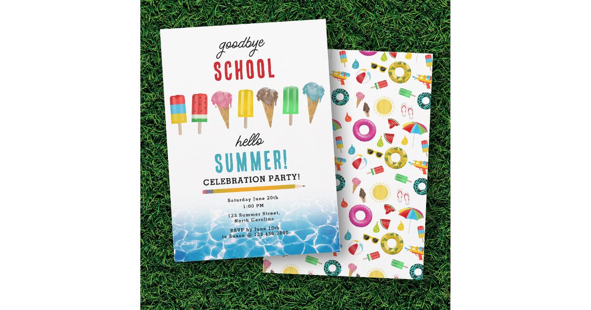 End of School Goodbye Hello Summer Pool Party Invitation | Zazzle