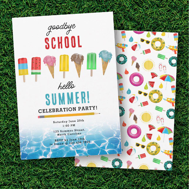 End of School Goodbye Hello Summer Pool Party Invitation | Zazzle