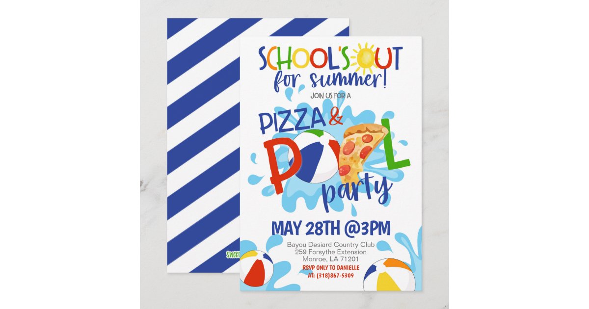 End of School Pizza & Pool Party Invitation | Zazzle