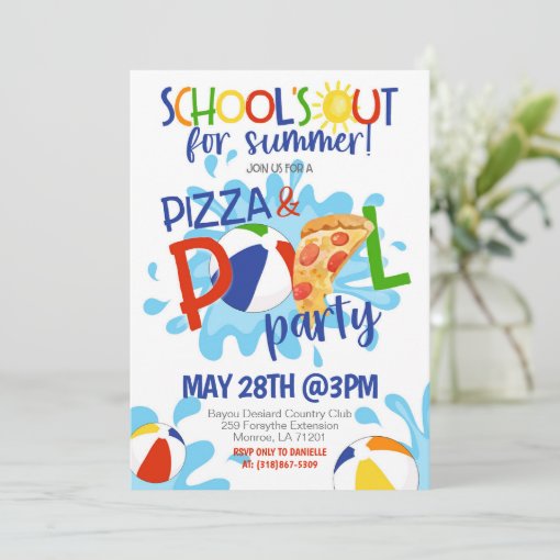 End of School Pizza & Pool Party Invitation | Zazzle