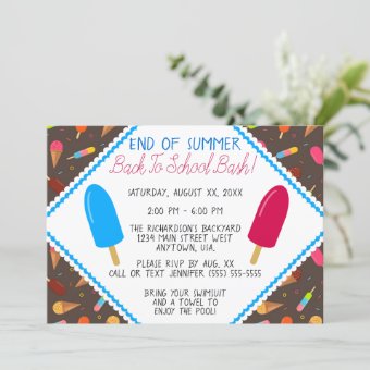 End of Summer Ice Pop and Ice Cream Pattern Party Invitation | Zazzle