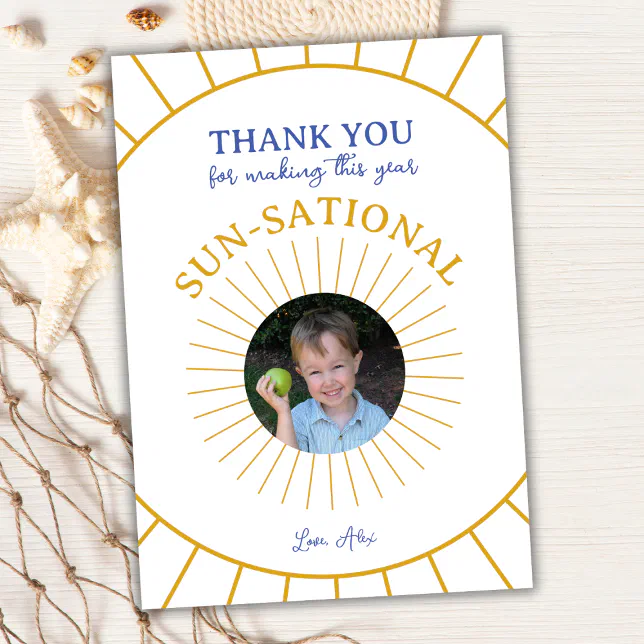 End of the Year Teacher Appreciation Sun Photo Thank You Card | Zazzle