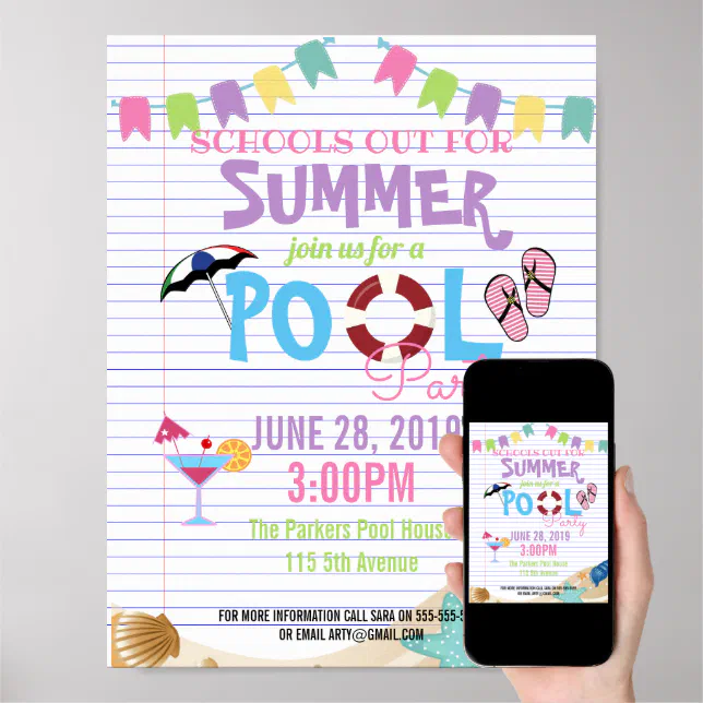end of year summer class pool party schools out poster | Zazzle