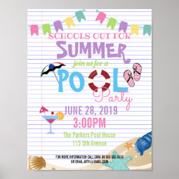 end of year summer class pool party schools out poster | Zazzle
