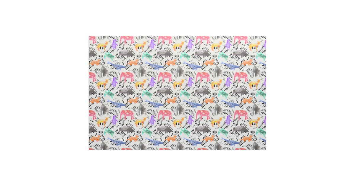 Endangered Animals Watercolor Pattern Fabric | Zazzle