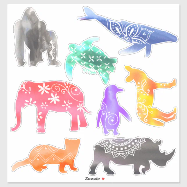 Endangered Animals Watercolor Pattern Sticker | Zazzle
