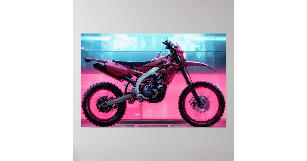 Enduro Motorcycle Neon Cyberpunk Poster | Zazzle