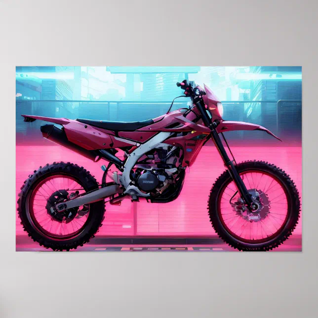 Enduro Motorcycle Neon Cyberpunk Poster | Zazzle