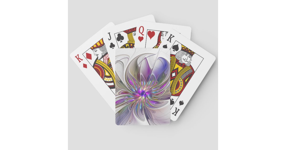 Energetic, Colorful Abstract Fractal Art Flower Poker Cards | Zazzle