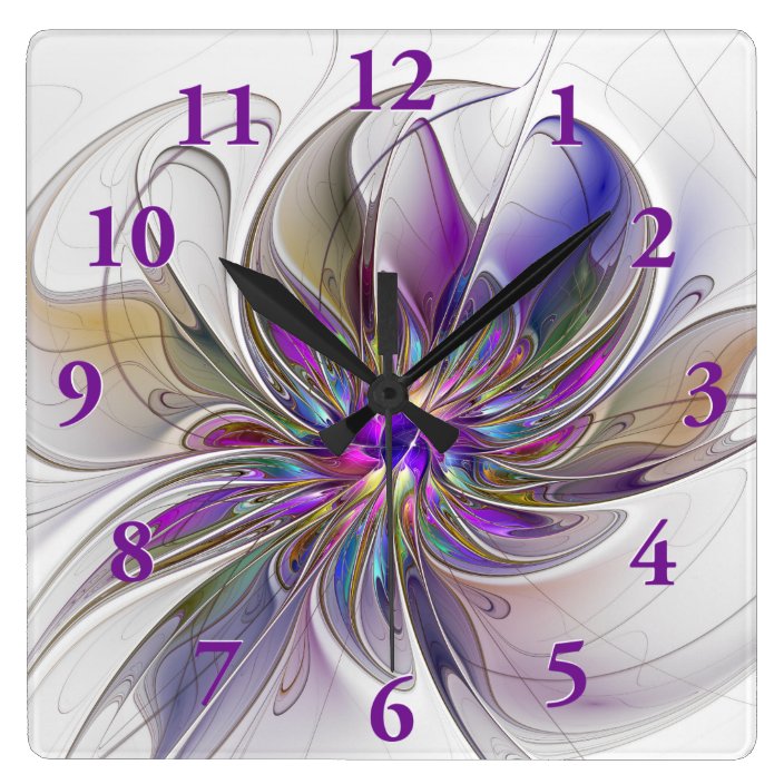 Energetic, Colorful Abstract Fractal Art Flower Square Wall Clock ...