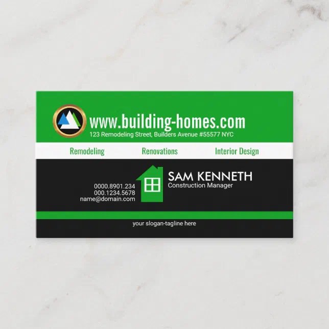 Energetic Youthful Retro Green Name Contractor Business Card | Zazzle