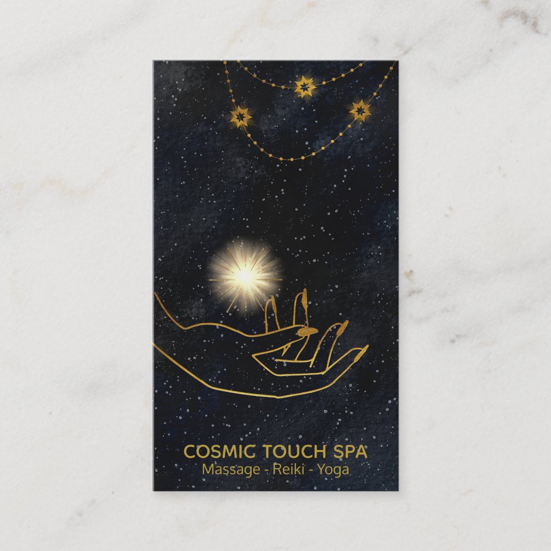 Energy Healing Gold Cosmic Hands Stars Business Card | Zazzle