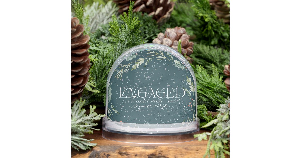 Engaged and Joyfully Merry Custom Photo Snow Globe | Zazzle