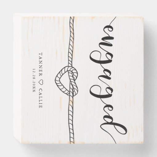 Engaged Heart Knot Modern Script Keepsake Wooden Box Sign | Zazzle