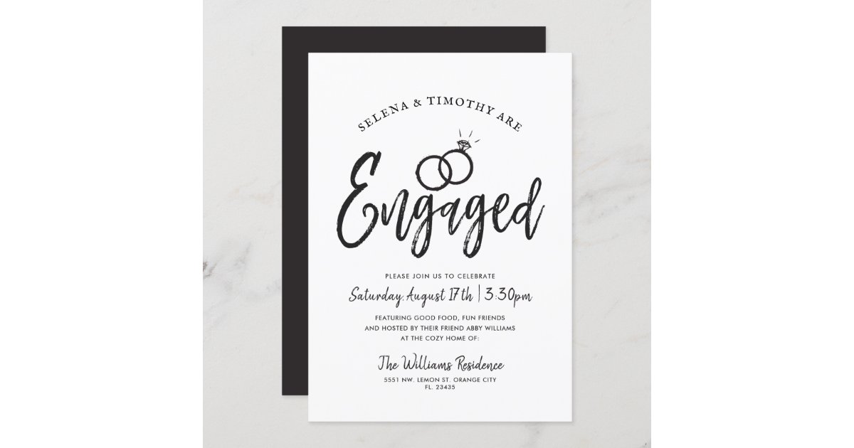 Engaged | Script Letter Style | Minimal Invitation | Zazzle