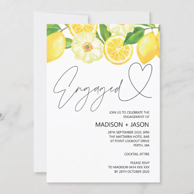 Engaged Summer Lemon Engagement Party Invitation | Zazzle