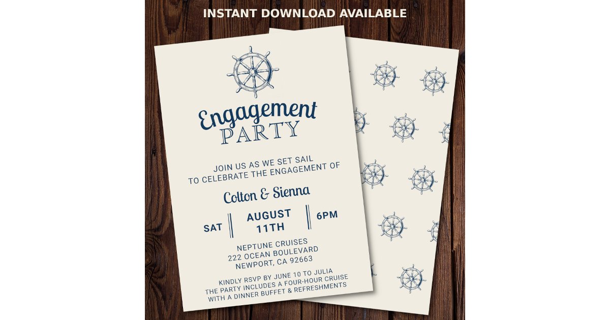 Engagement Boat Party Ship's Wheel Nautical Invitation | Zazzle