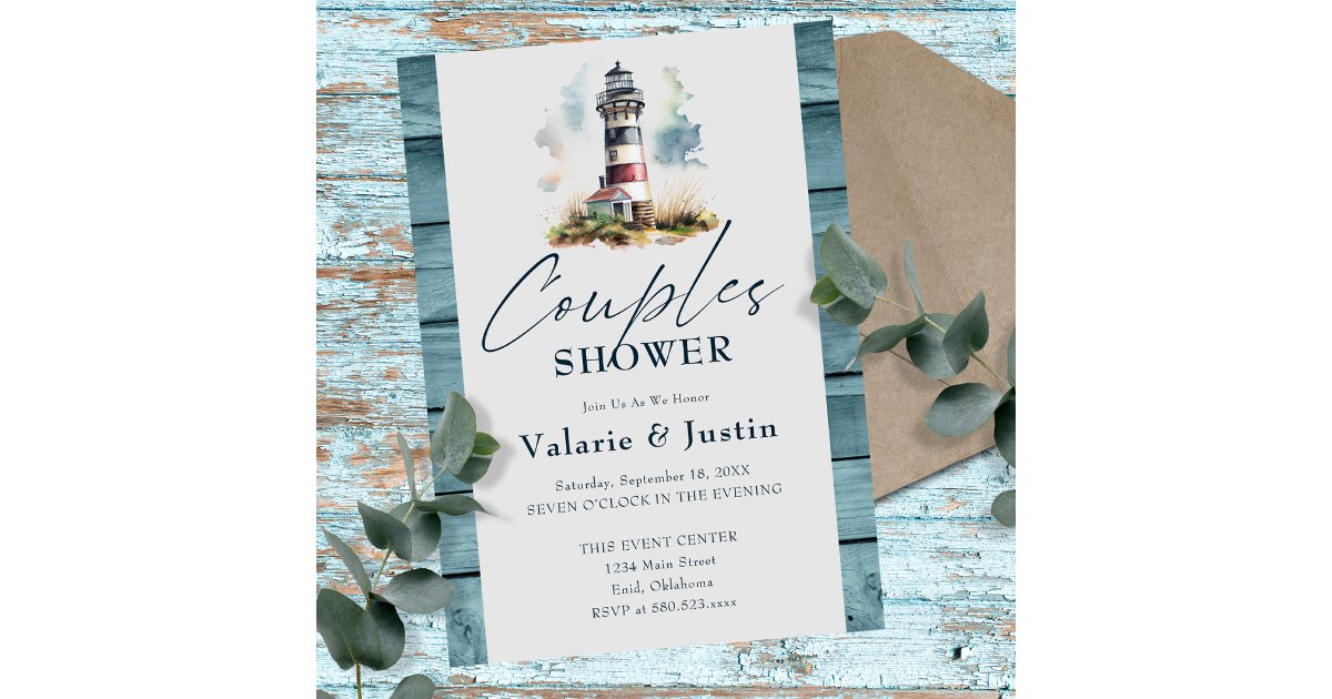 Engagement Couples Shower Ocean Lighthouse Invitation | Zazzle