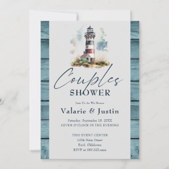 Engagement Couples Shower Ocean Lighthouse Invitation | Zazzle
