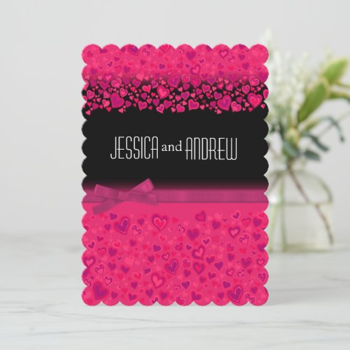 Engagement party black and pink hearts invitation | Zazzle