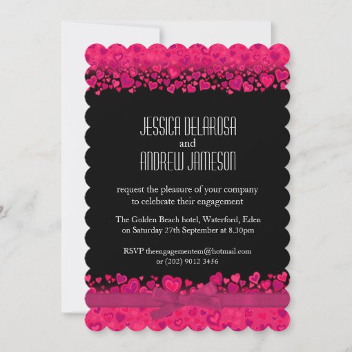 Engagement party black and pink hearts invitation | Zazzle