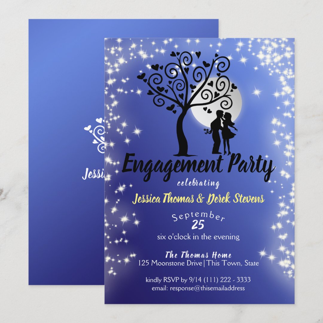 Engagement Party Full Moon Starry Night Invitation | Zazzle