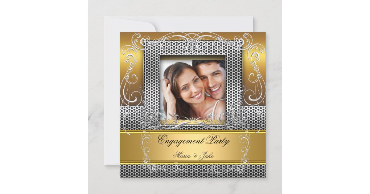 Engagement Party Gold Silver Photo Invitation | Zazzle