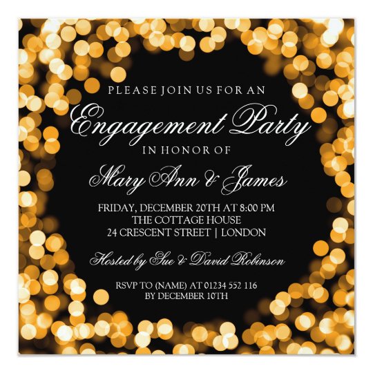 Engagement Party Gold Sparkly Lights Invitation | Zazzle.com