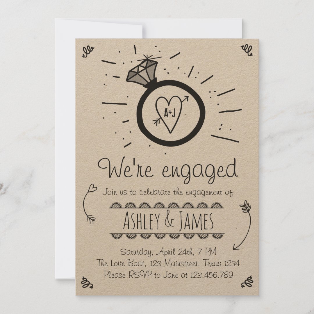 Engagement Party Invitation Rustic Ring Couples | Zazzle