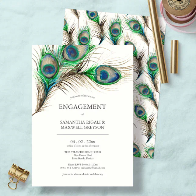 Engagement Party Invitations Peacock Feathers | Zazzle