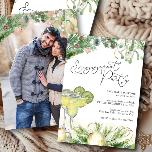 Engagement Party Margaritas and Mistletoe Photo Invitation | Zazzle