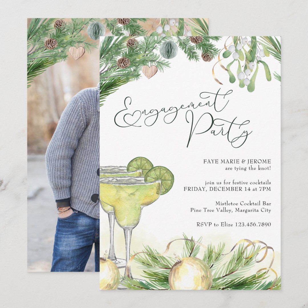 Engagement Party Margaritas and Mistletoe Photo Invitation | Zazzle