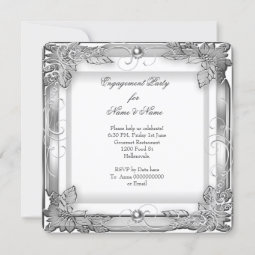 Engagement Party Metallic White Silver Photo Invitation | Zazzle