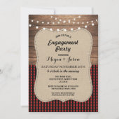 Engagement Party Rustic Wood Burlap Buffalo Check Invitation | Zazzle