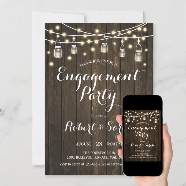 Engagement Party - Rustic Wood Invitation | Zazzle