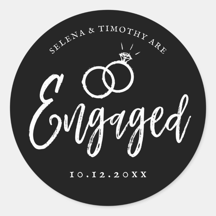 Engagement Party Script Lettering | Black | Classic Round Sticker | Zazzle