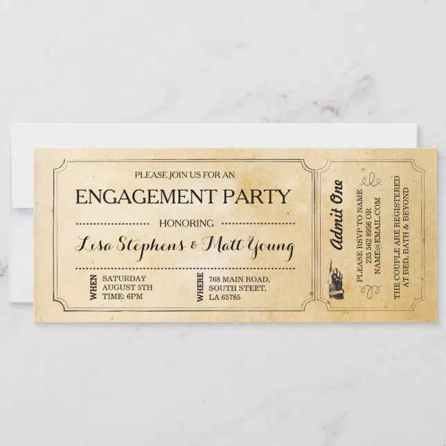 Engagement Party Ticket Couples Rustic Invite | Zazzle
