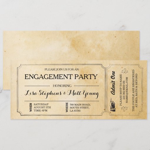 Engagement Party Ticket Couples Rustic Invite | Zazzle