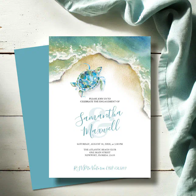 Engagement Party Tropical Sea Turtle Watercolor | Zazzle