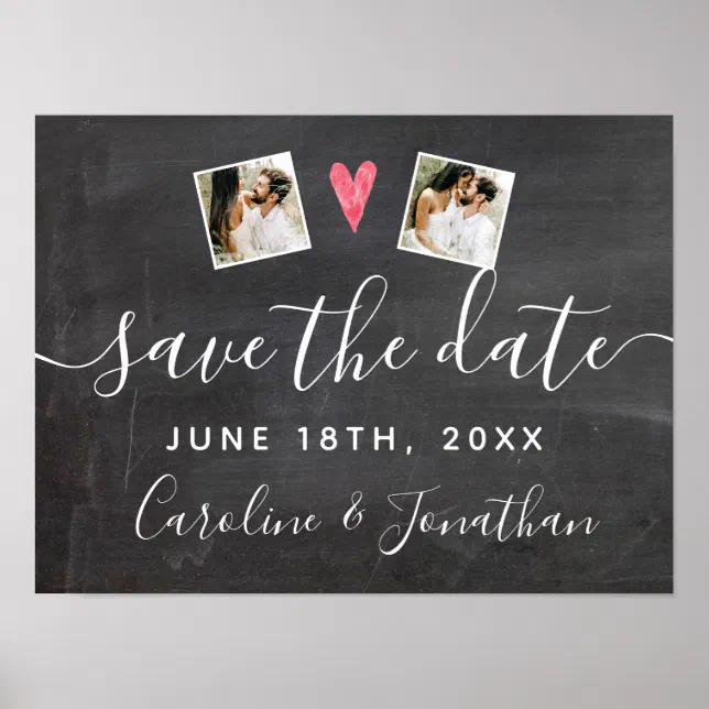 Engagement Photo Prop Chalkboard Save the Date Poster | Zazzle