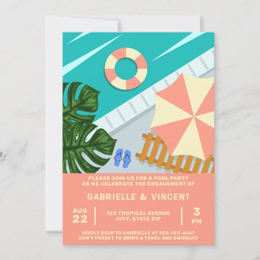 Engagement Pool Party Tropical Pool Scene Invitation | Zazzle
