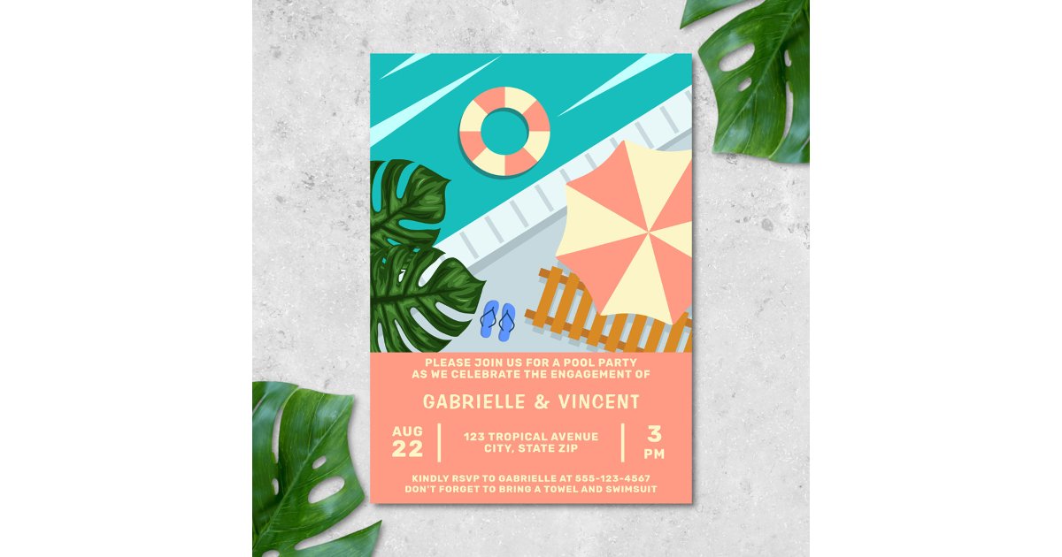 Engagement Pool Party Tropical Pool Scene Invitation | Zazzle